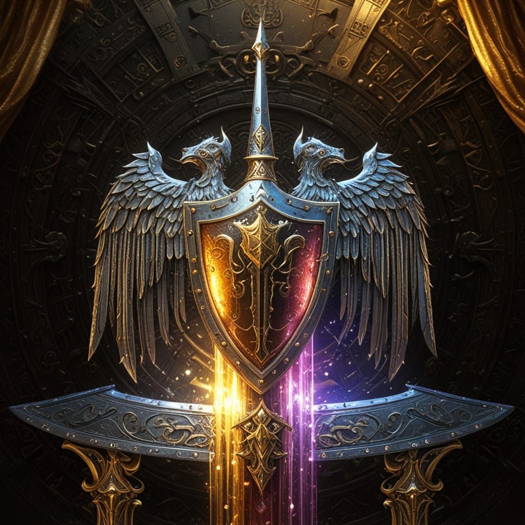 Shield - Gilded Medieval Shield with Mystical Emblems