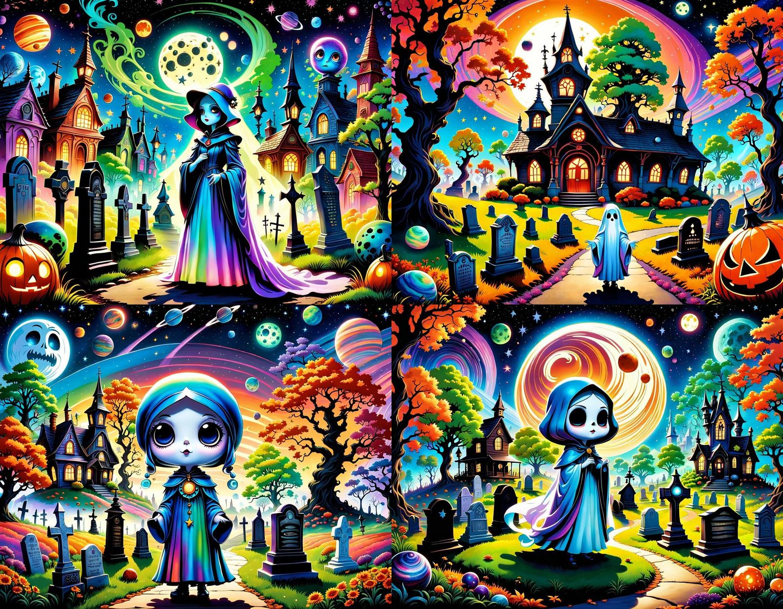 a Chibi ghost standing in the middle of a haunted country town from Wizard of Oz, by James ...