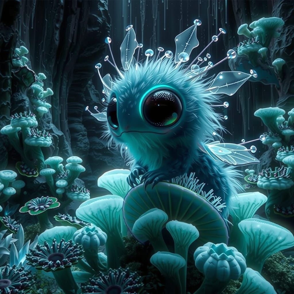 Ethereal Alien Creature in a Dreamlike Crystal Cav... - AI Art
