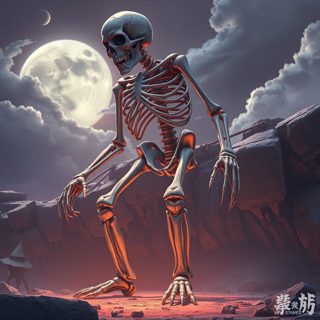 Giant Skeleton of the Starving in a Dark Fantasy A... - AI Art