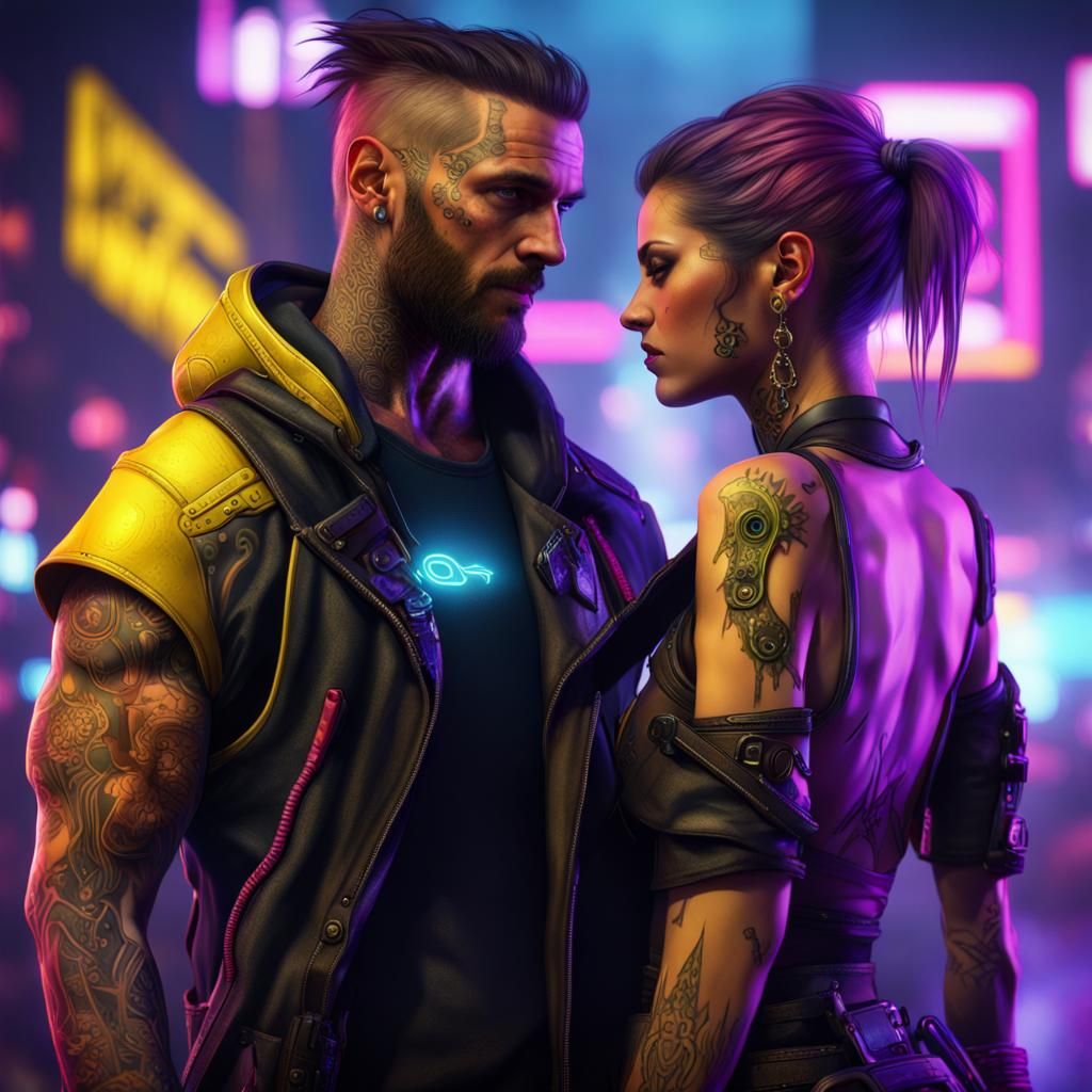 Loving Cyberpunk Couple - AI Generated Artwork - NightCafe Creator