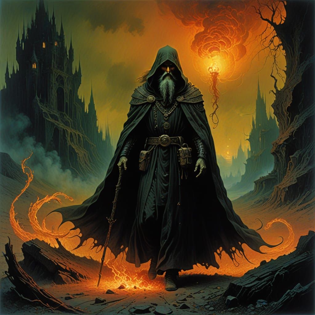 Warlock of Fire Emerges from Burning Fog - AI Art