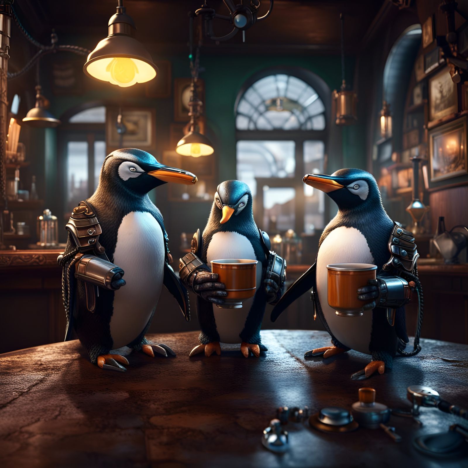 Cyborg penguins on a coffee break - AI Generated Artwork - NightCafe ...