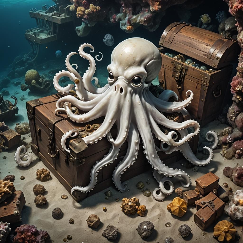Ghost Octopus guarding his treasure - AI Generated Artwork - NightCafe ...