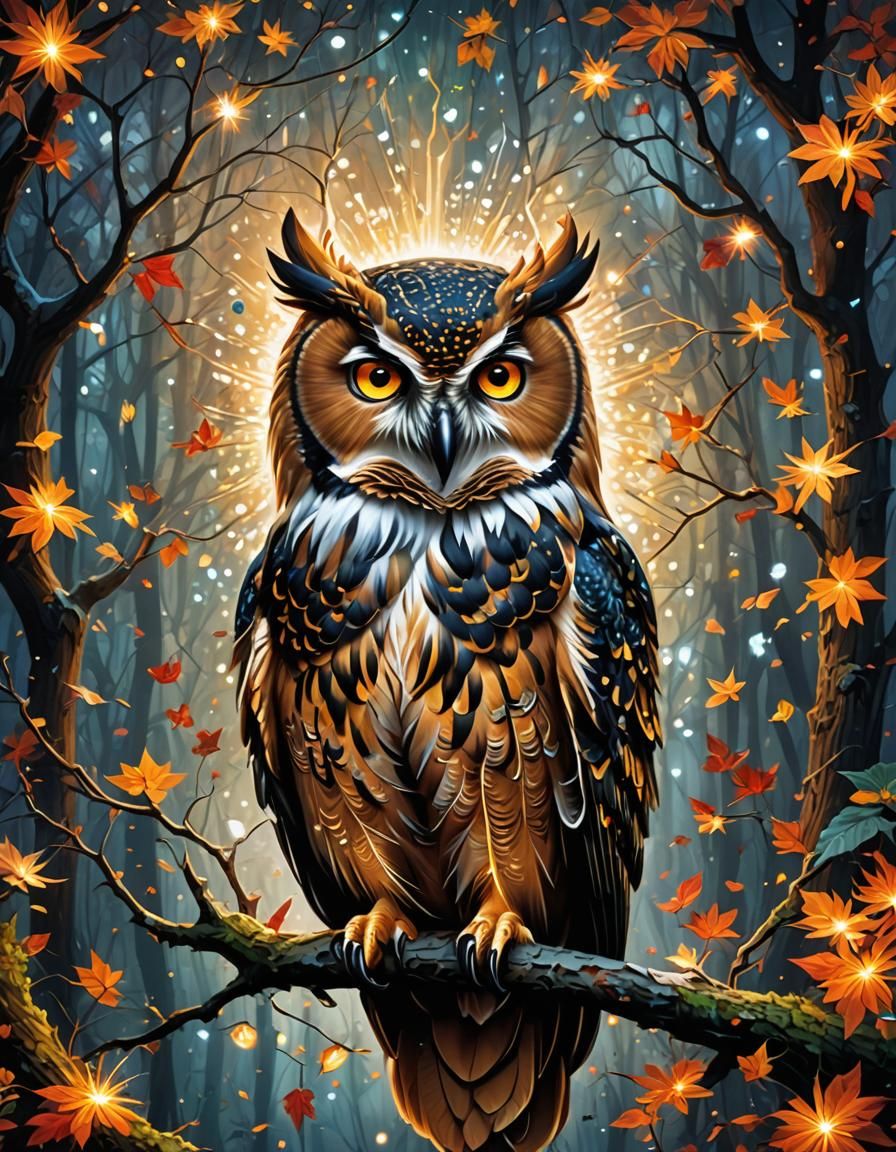 graceful owl. hyperdetailed. intricately detailed, complex. motifs ...