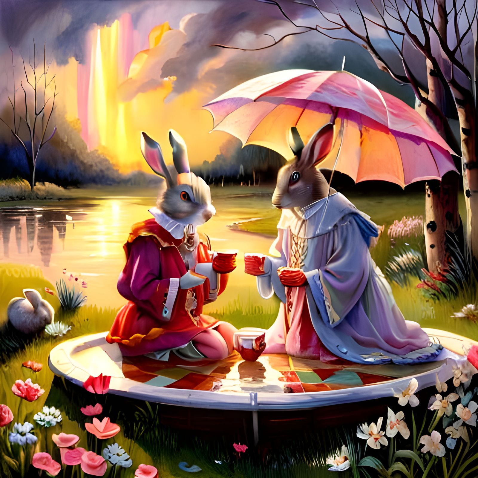 Drinking tea in our pool - AI Generated Artwork - NightCafe Creator