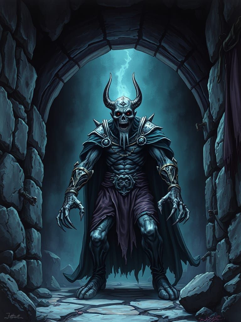 Guardian Undead - Undead Lich King in Dark Tomb, Comic Art