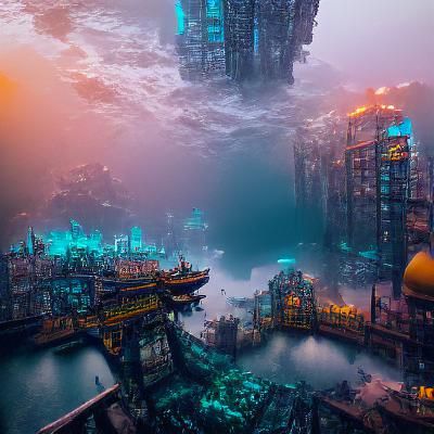 dystopian cyberpunk city that is surrounded by an ocean - AI Generated ...