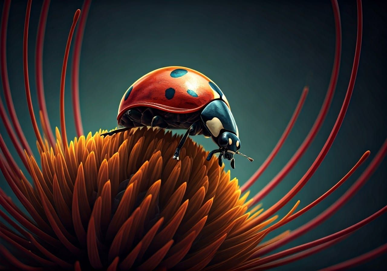 Tiny Creatures - Intricate Macro Bloom with Shiny Ladybug