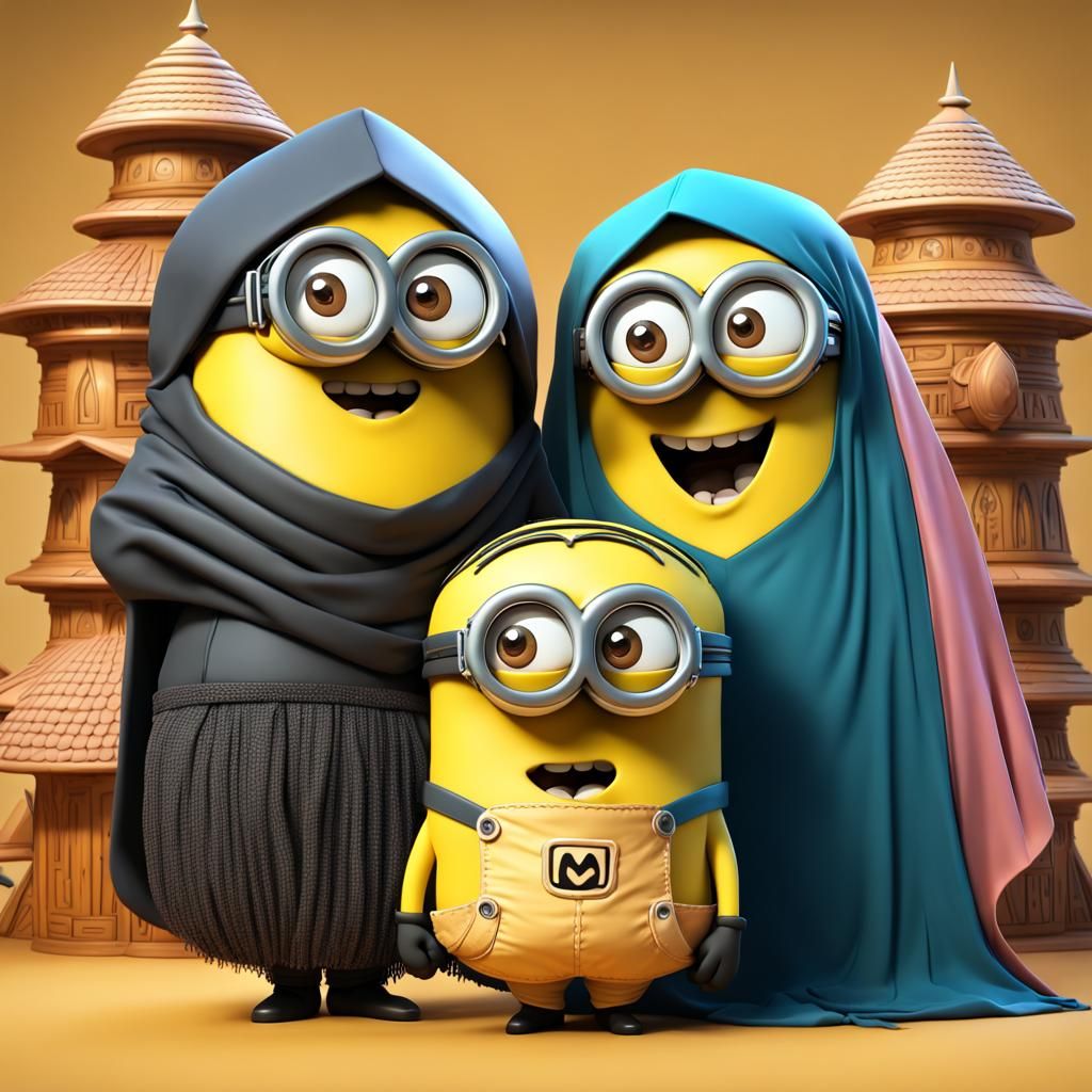 Asian Minion wearing a burqa style of cartoon-like figures, zbrush ...