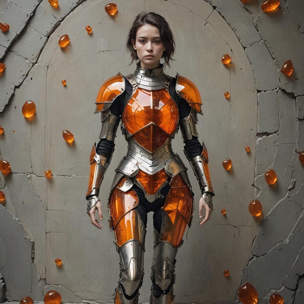 her skinny body is protected by an armour made from orange glass - AI ...