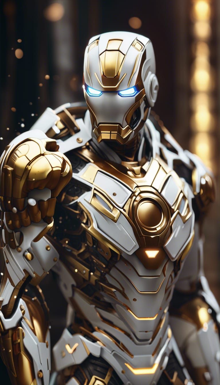 White and Golden Iron Man - AI Generated Artwork - NightCafe Creator