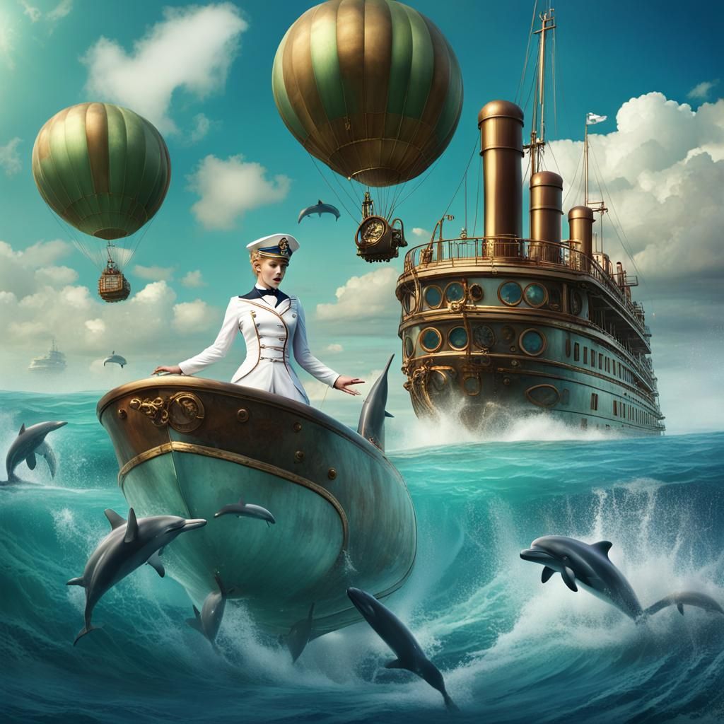 Steampunk Dolphin Play - AI Generated Artwork - NightCafe Creator