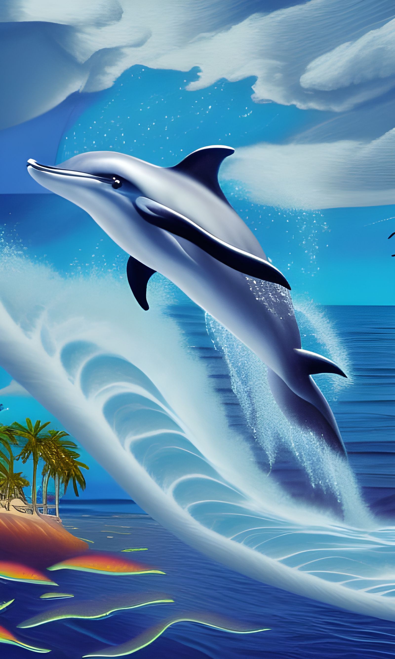 Dolphin surfing - AI Generated Artwork - NightCafe Creator
