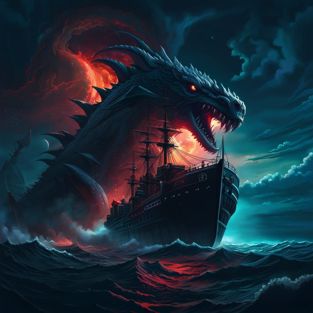 Sea Monster Attacking Ship - AI Generated Artwork - NightCafe Creator