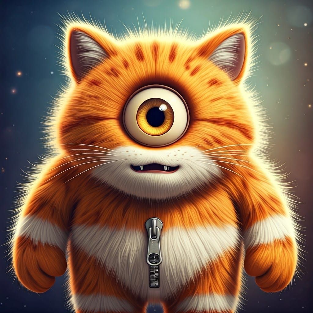 Cyclops Cat - Whimsical Space Cat with Vibrant Orange Fur an...