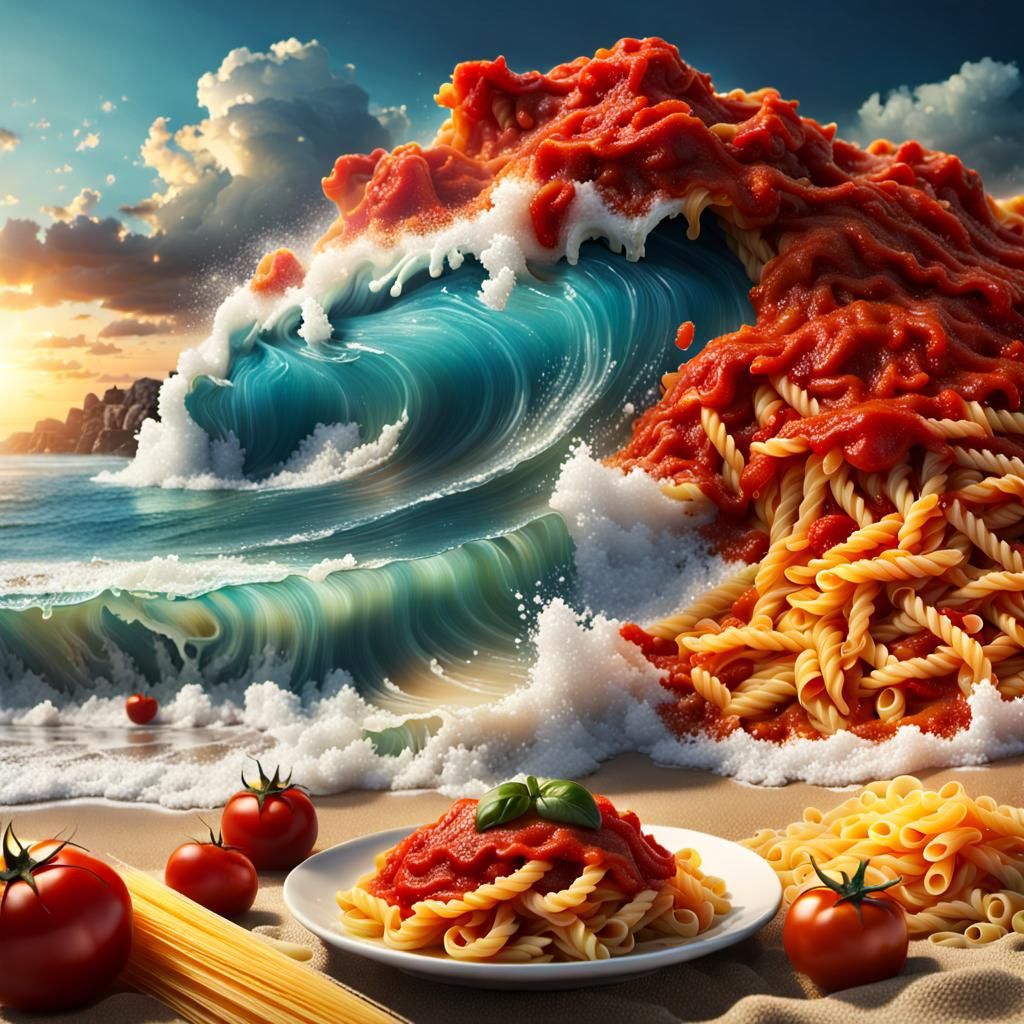 Pasta tsunami - AI Generated Artwork - NightCafe Creator