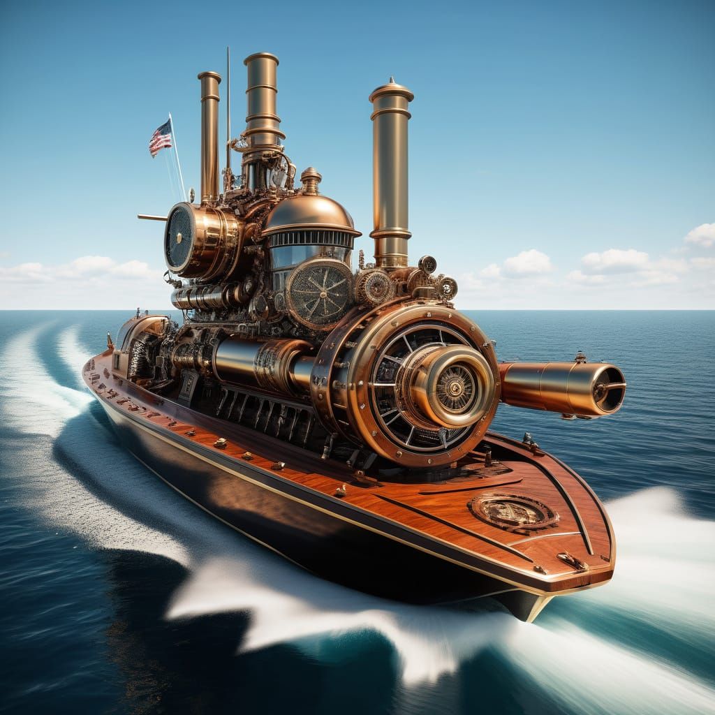 speed boat - Steampunk Speedboat with Intricate Engine