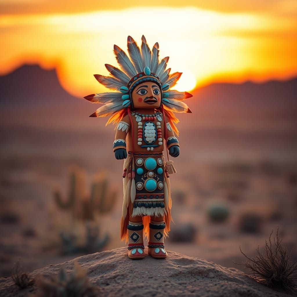 Hopi Kachina - Traditional Hopi Kachina Doll in Desert Suns...
