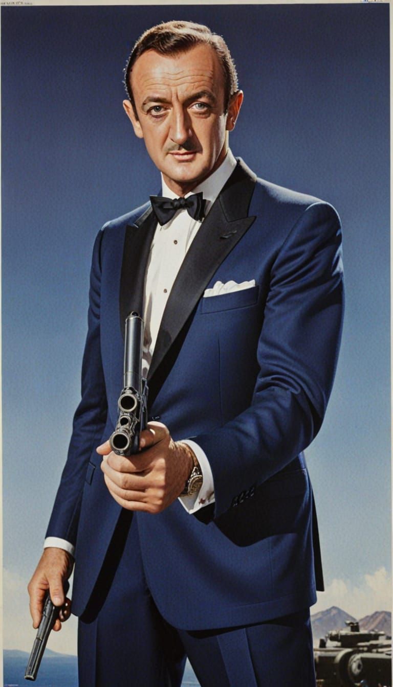 James Bond Star David Niven in 1967 Film Poster St... - AI Art