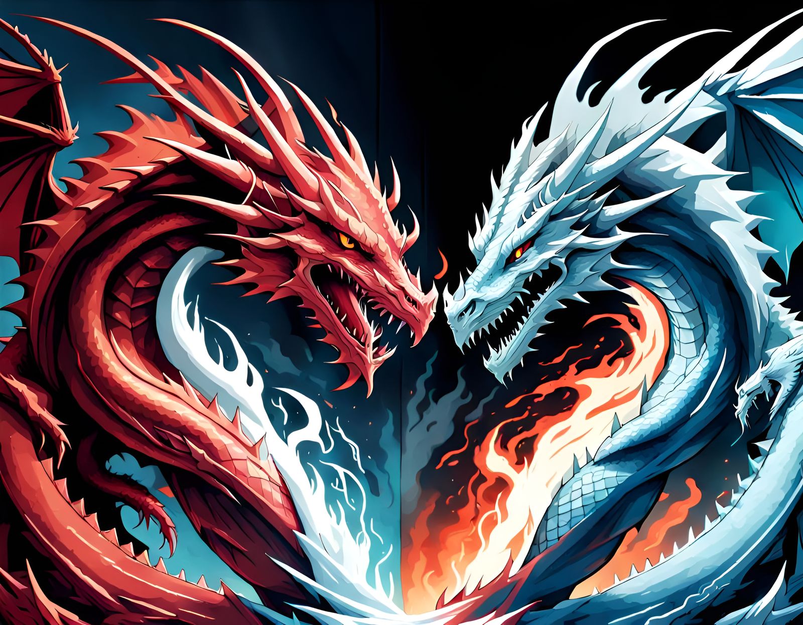 Fire vs Ice Dragons, Who Will Win? - AI Generated Artwork - NightCafe Creator