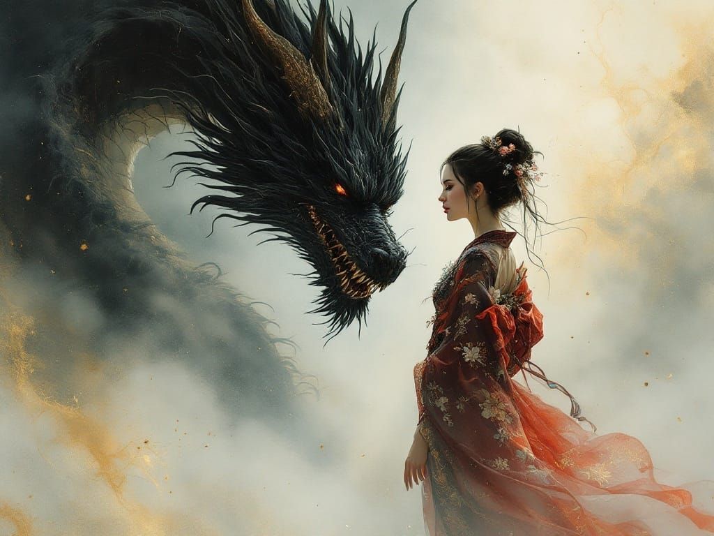 Black scales seethe with rage, Yet her silence cuts deeper— A storm in ...