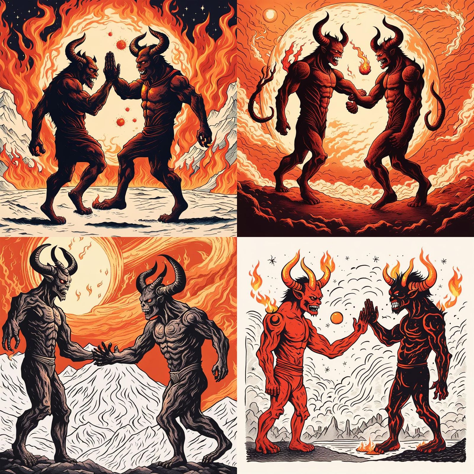Two demons giving each other high fives while planet earth is on fire ...