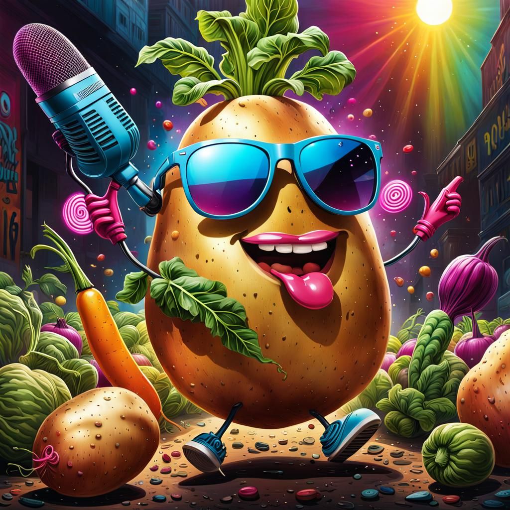 A disco-dancing potato in sunglasses, - AI Generated Artwork ...