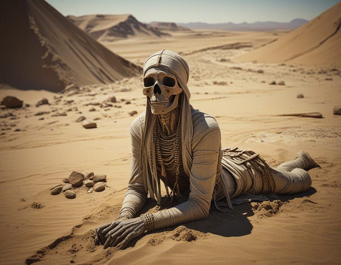 Mummy Model - Ancient Mummy Unveiled in Desert Oasis