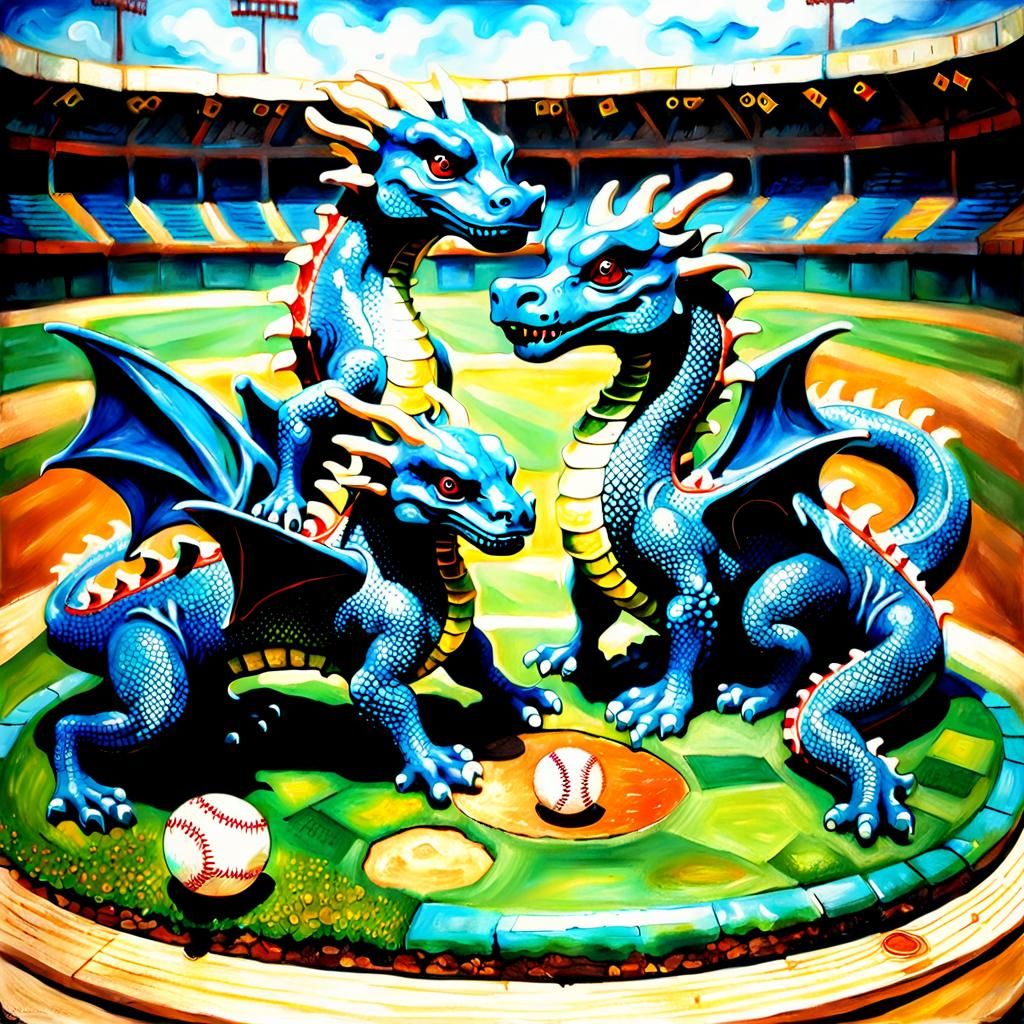 nine dragon baseball players, - AI Generated Artwork - NightCafe Creator