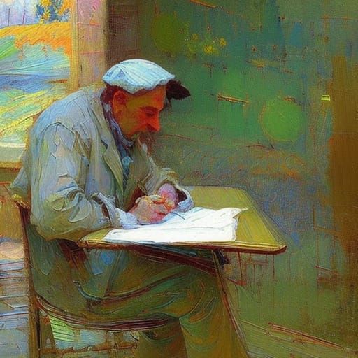 Impressionistic portrait of an Impressionist writing down his recent ...