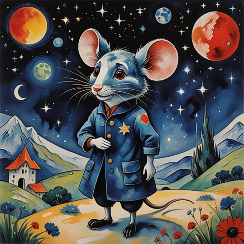 Surreal Mouse Explores Cosmic Fantasy Realm - AI Art