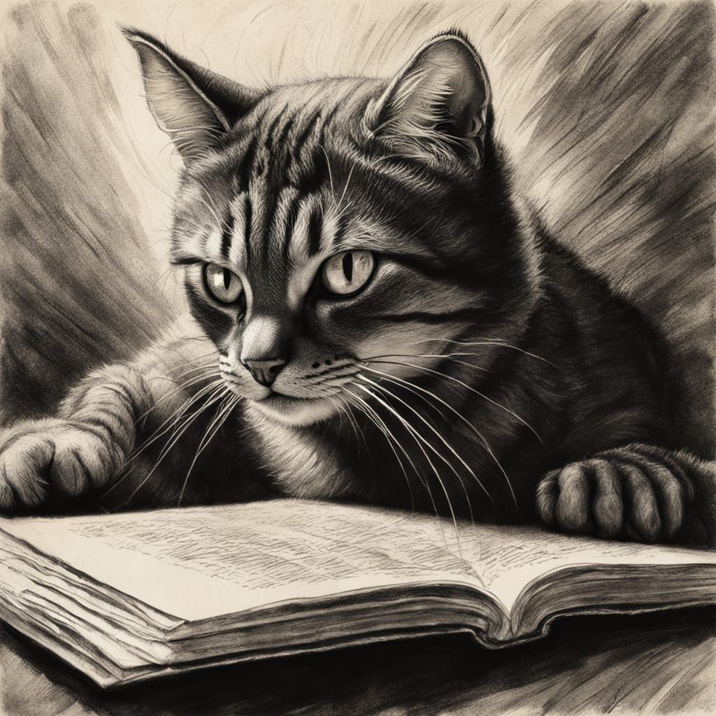 Whiskers Leaping from Ancient Tomes in Dramatic Ch... - AI Art