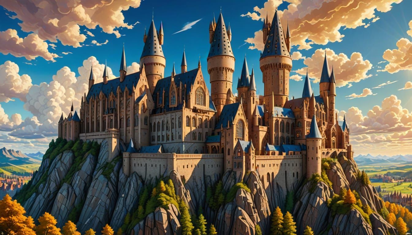 Dreamlike Hogwarts Castle in Vibrant Daytime Fanta... - AI Art