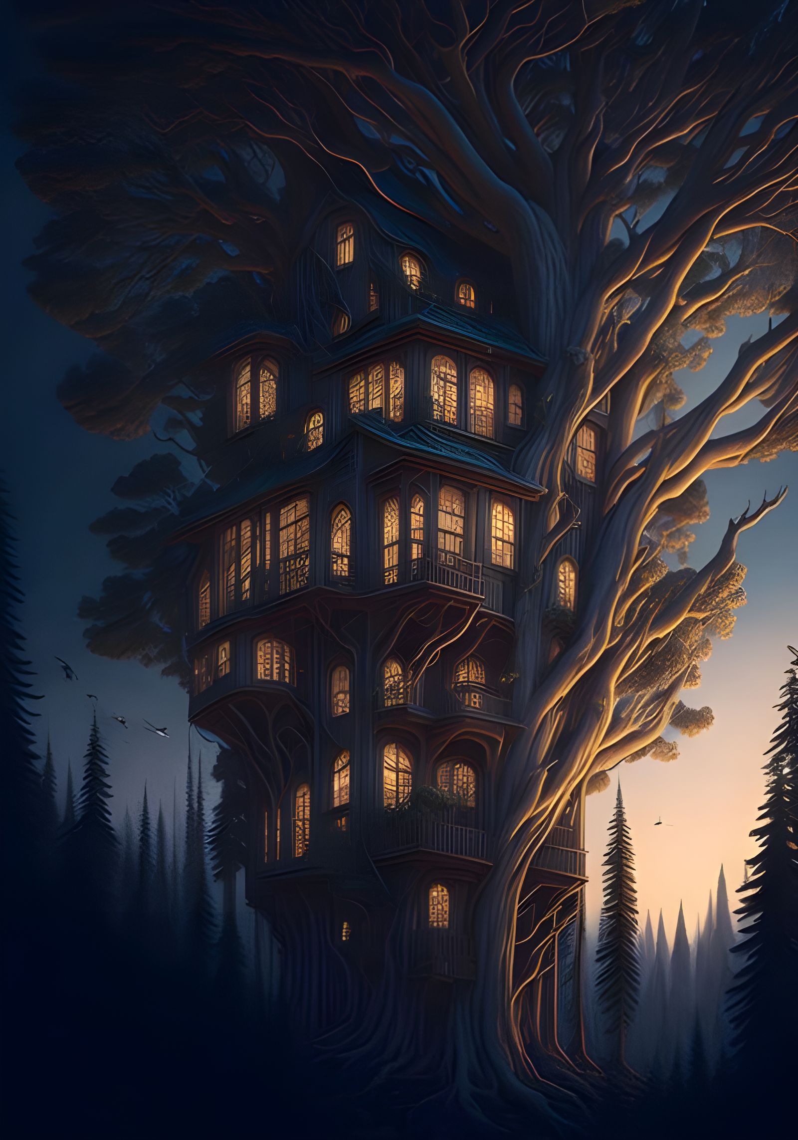 Tree house - AI Generated Artwork - NightCafe Creator