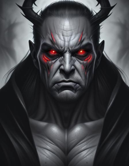 Evil man, beautiful evil face and evil eyes, evil skin, evil massive ...