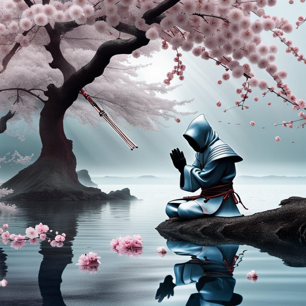 Cherryblossom-tree-ninja-praying | High-Constrat | Ferdinand Knab ...