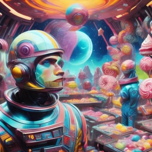 Dreamcore candy sci-fi movie scene: An astronaut on a strange planet ...