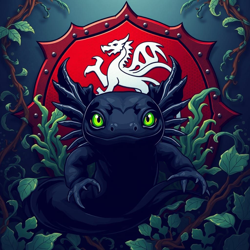 Toothless the Axolotl - Viking Axolotl Guardian in Triadic C...