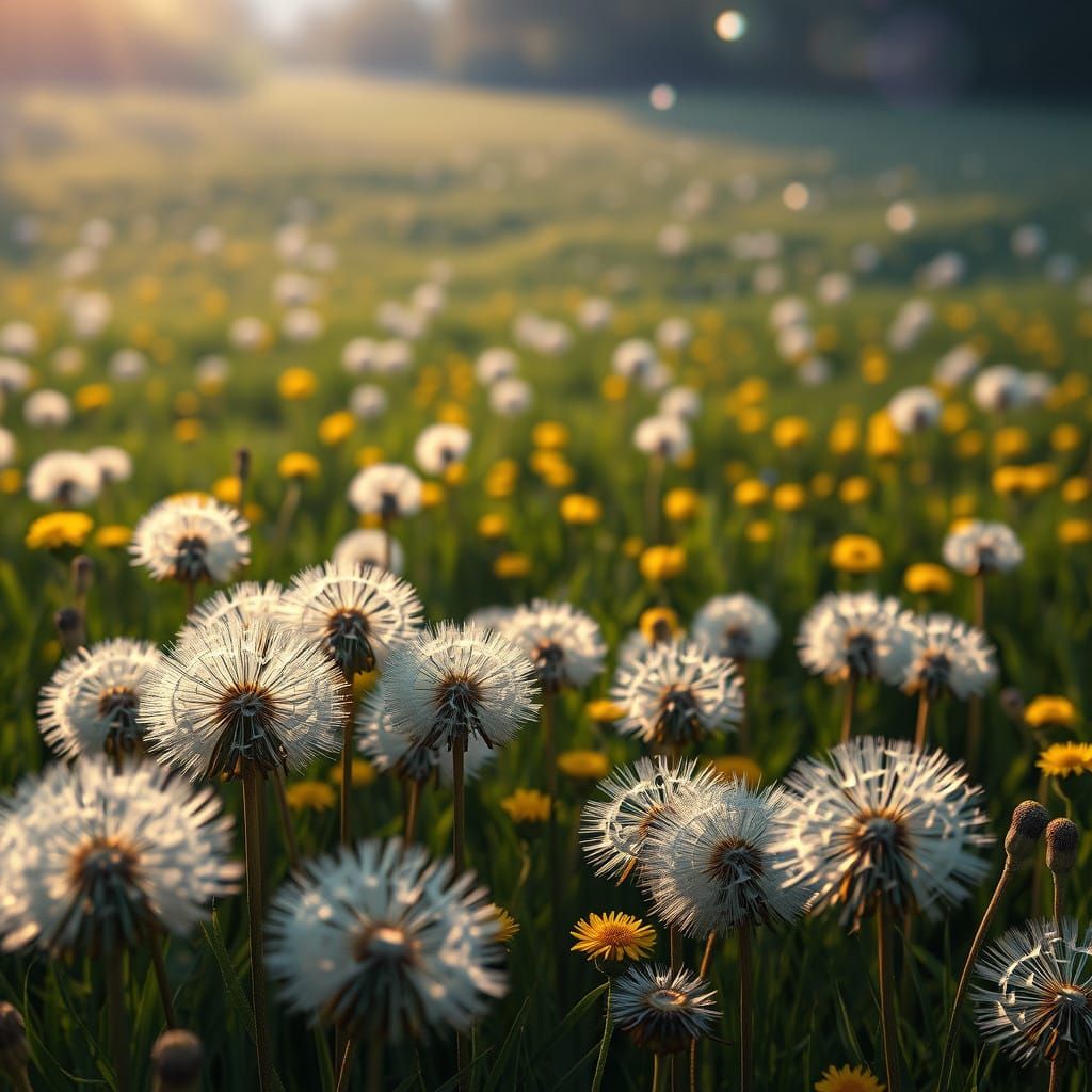 Fields of Dandelions - Surreal Dandelion Fields in Deep Fant...