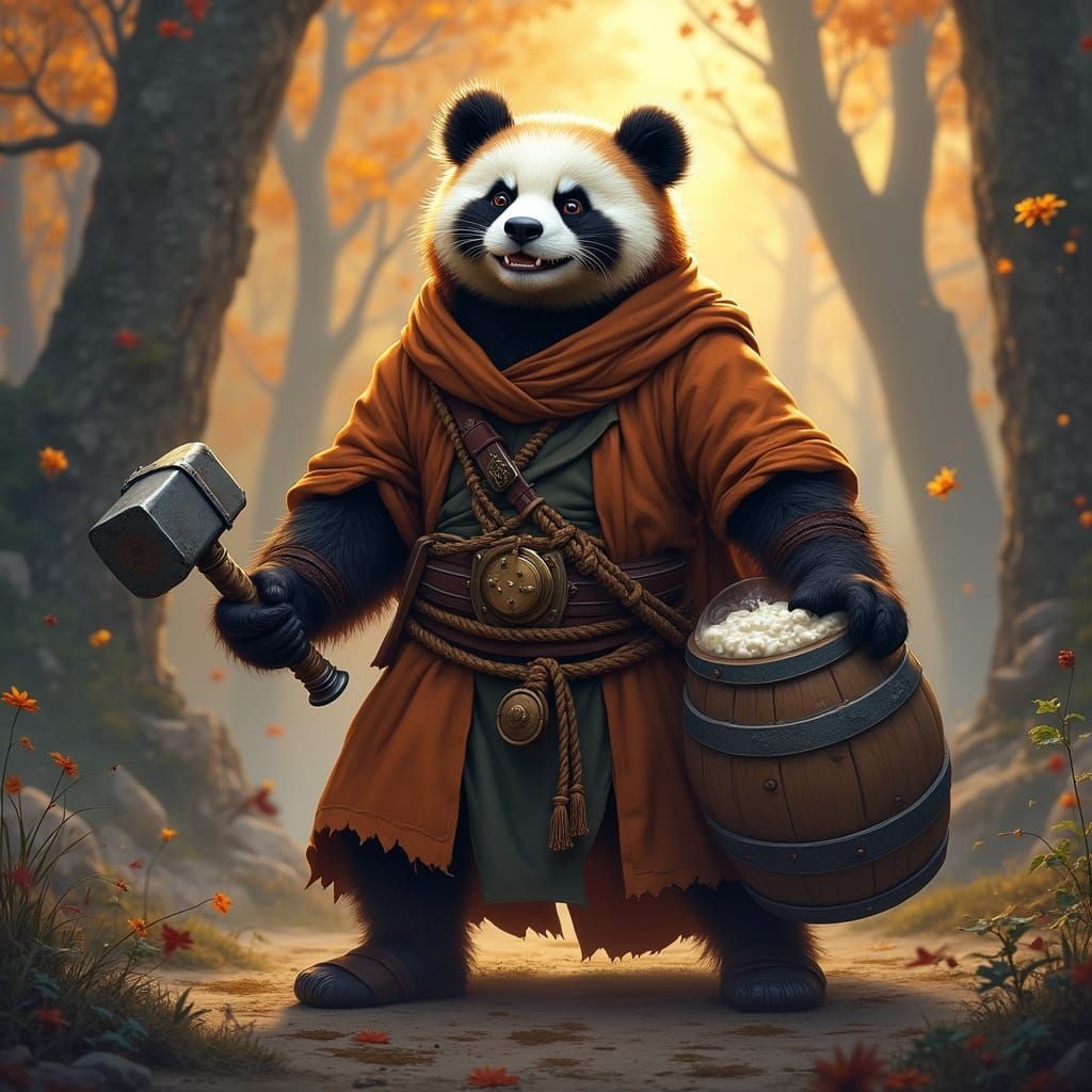 Red panda based Way of the Drunken Master Monk (DnD 5e)