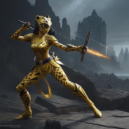 Vietnamese girl aged 18 in 1958 as the yellow leopard power ranger - AI ...