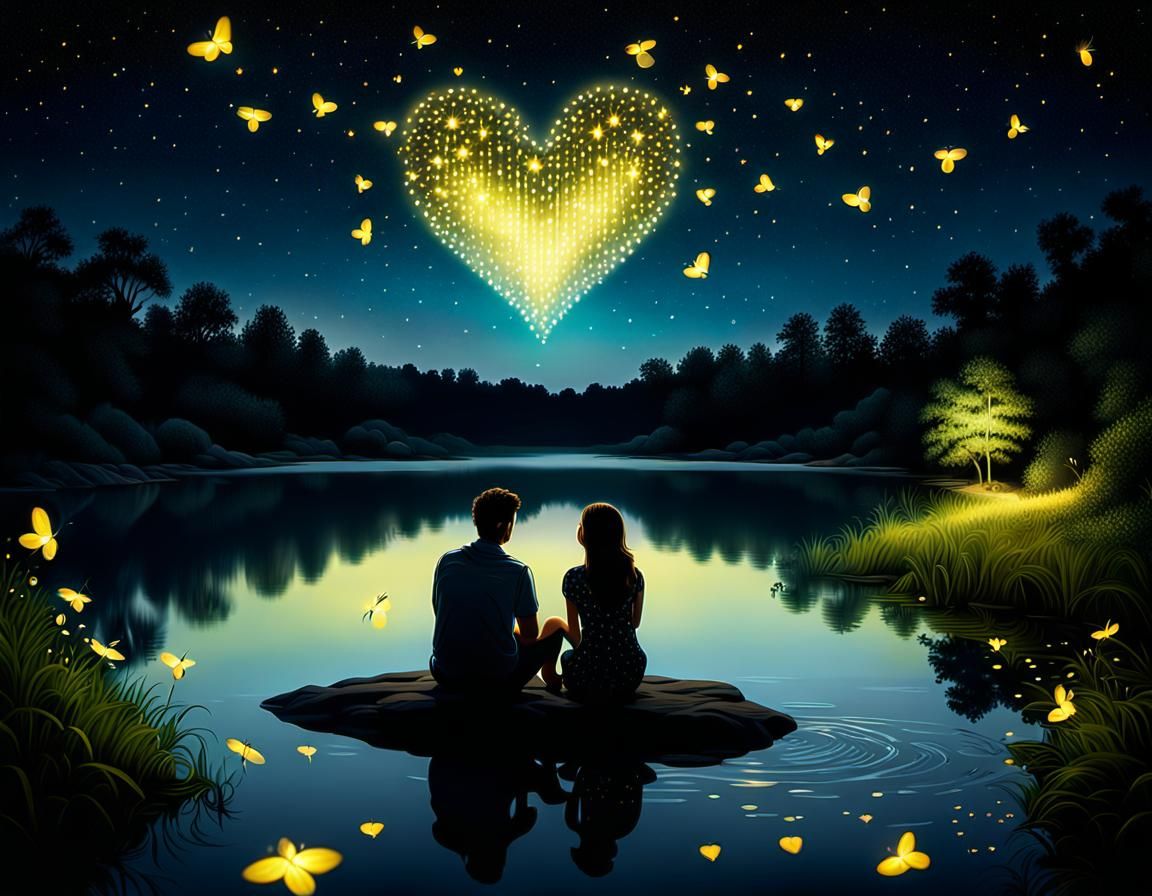 Firefly Heart by Moonlit Lake - AI Generated Artwork - NightCafe Creator