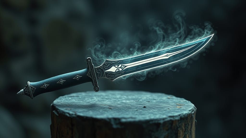 Ethereal Military Dagger in Ancient Stone Setting - AI Art