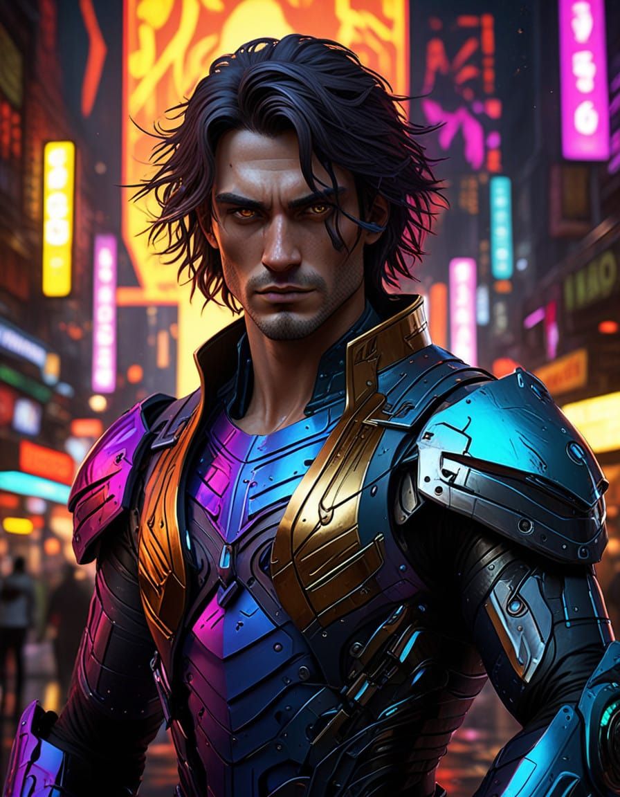 Cyberpunk Fae Hero in Dark Fantasy World - AI Art
