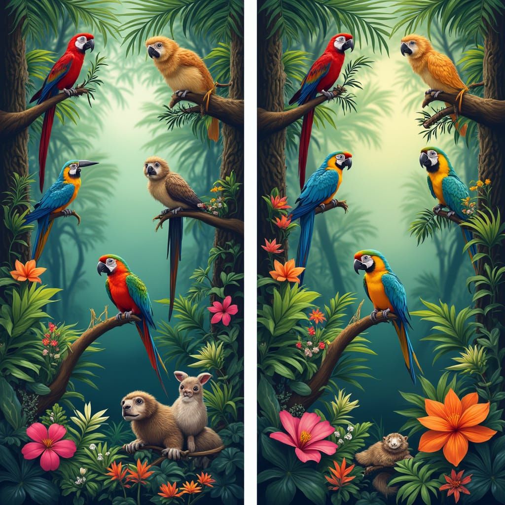 Vibrant Jungle Scenes with Subtle Animal Variation... - AI Art