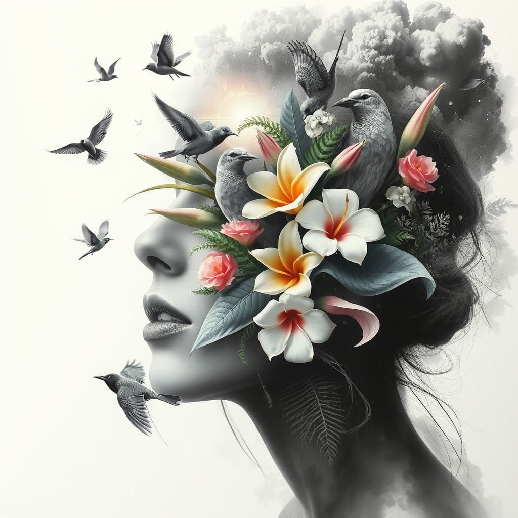 Woman - Surreal Dreamscape Inside a Woman's Face in Ethereal...