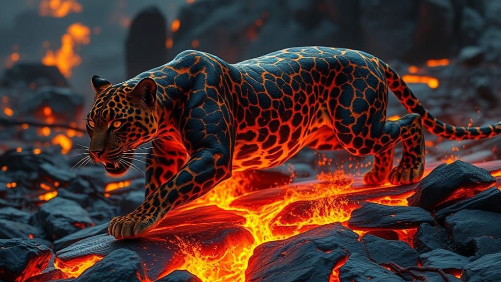 Surreal Leopard of Lava Embodies Volcanic Fury - AI Art