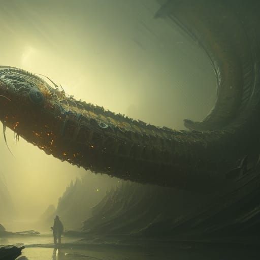 huge worm with mechanical parts - AI Generated Artwork - NightCafe Creator