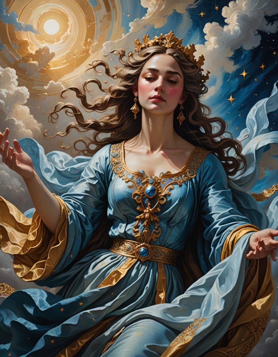 Celestial Goddess in Ethereal Silk, Baroque Oil Pa... - AI Art